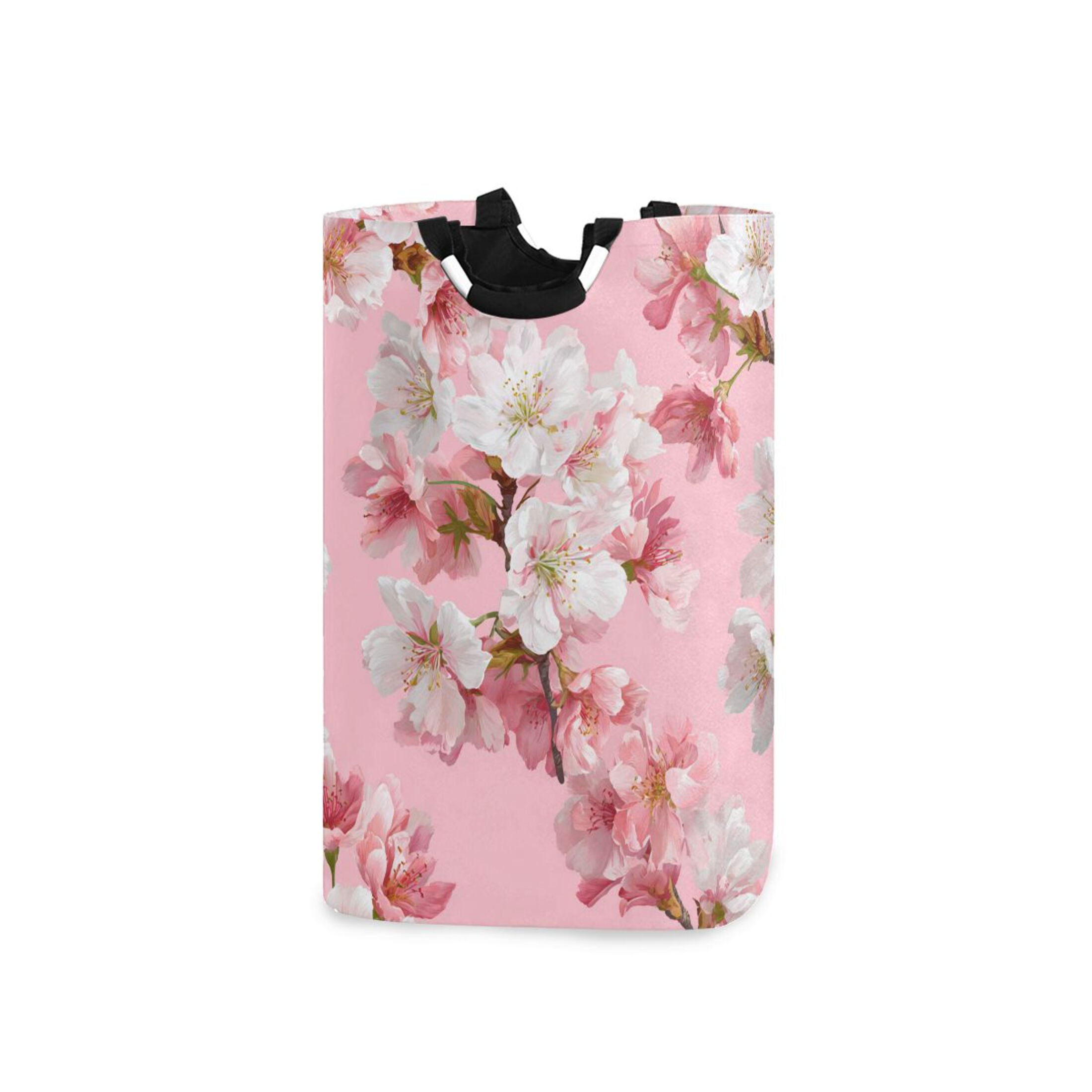 Pink and White Plum Blossom Laundry Basket with Handles Foldable ...