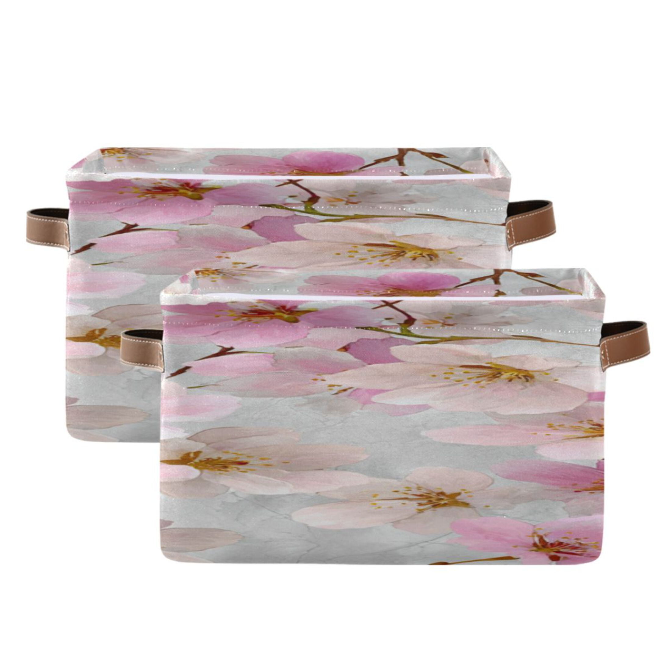 Pink and White Plum Blossom Painting Square Storage Bins with Handles ...