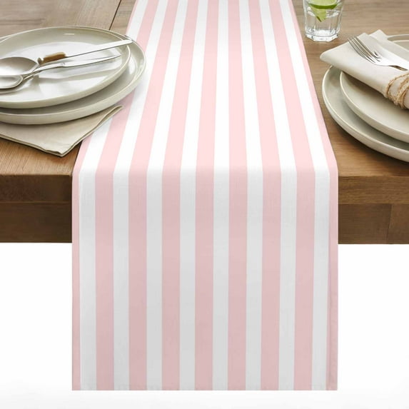 Pink and White Striped Table Runner 13x90 inch Gradient Cotton Linen ...