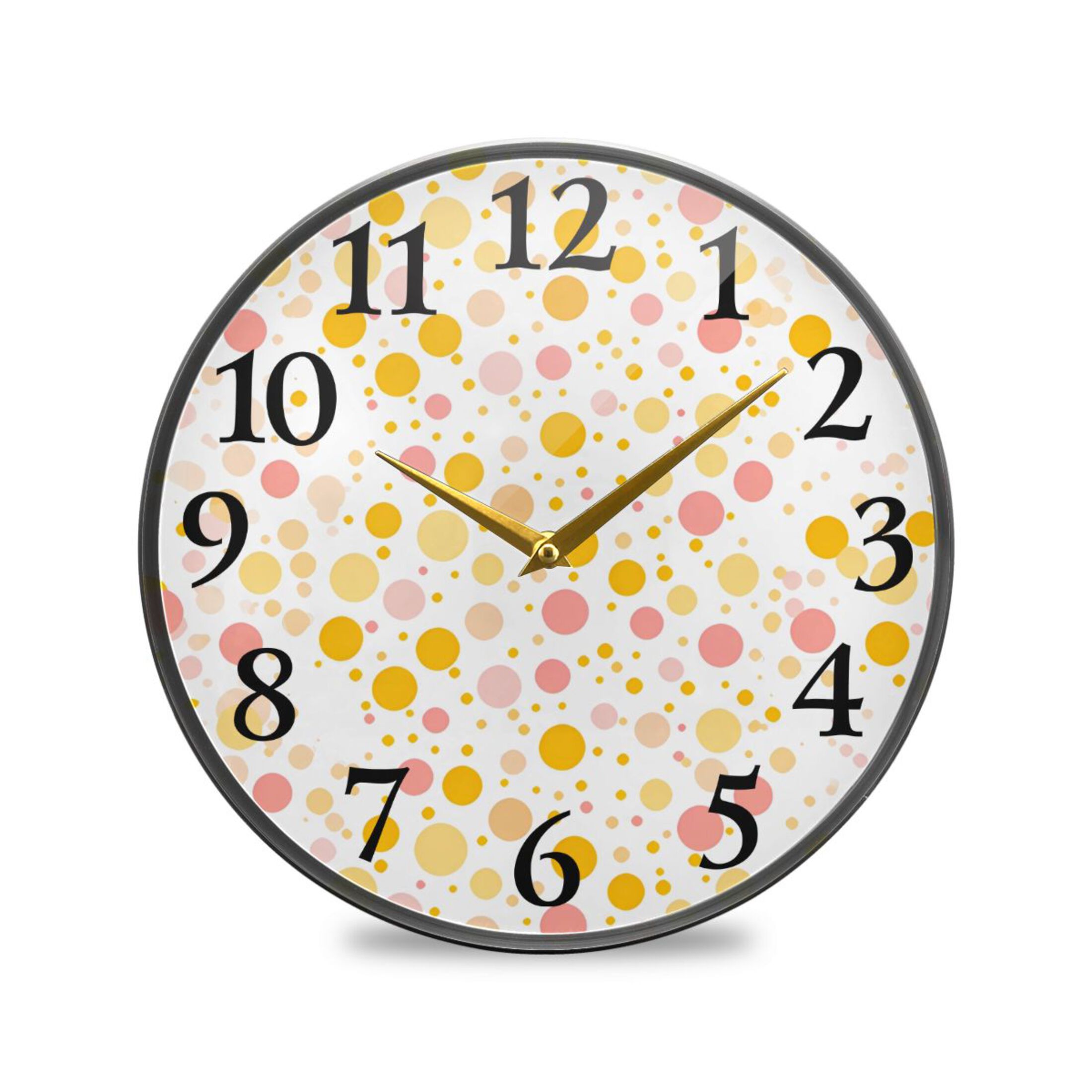 Pink and Yellow Polka Dots Wall Clocks Battery Operated 11.9 Inch Round ...