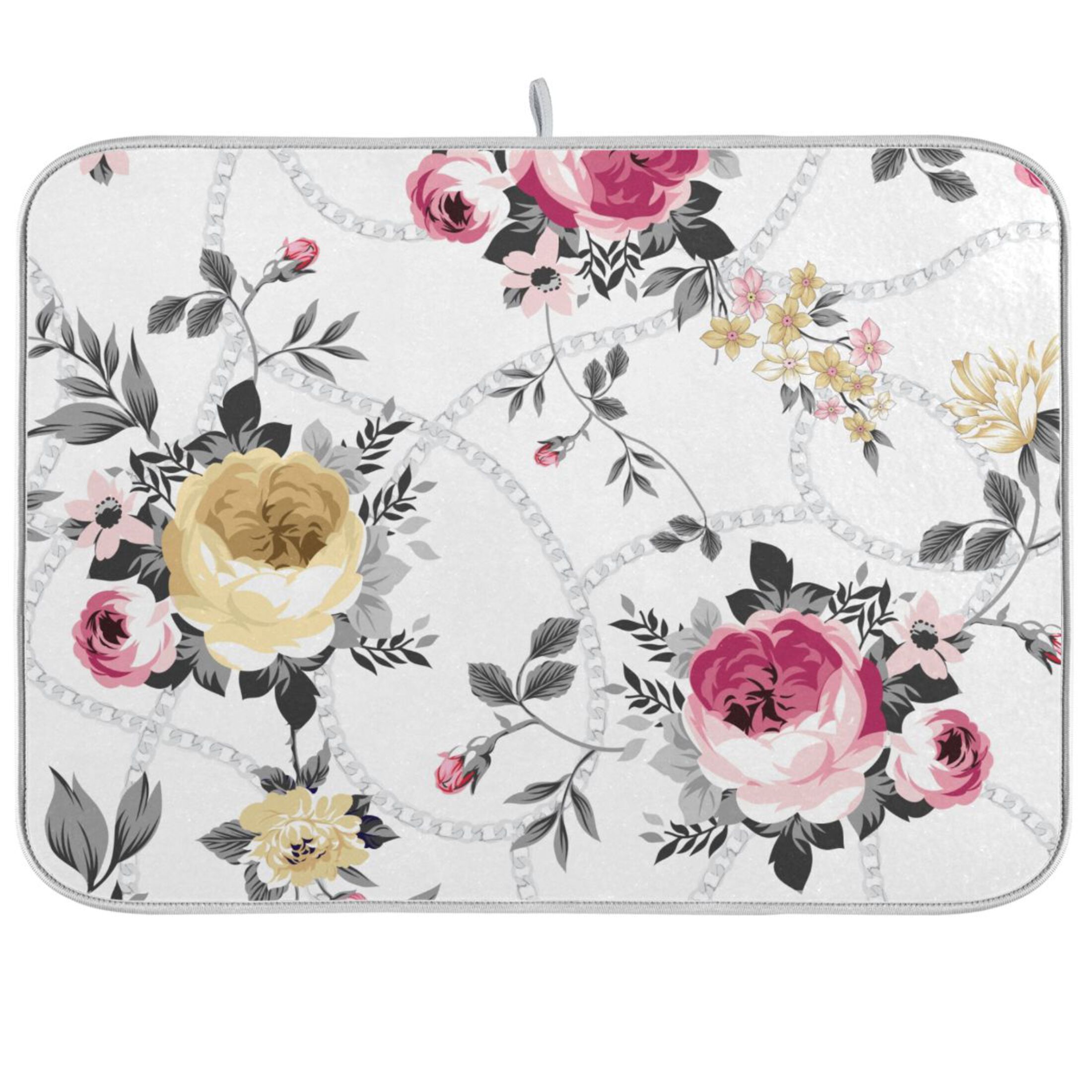 Pink and Yellow Roses Flowers Dish Drying Mat Microfiber Kitchen Mats ...