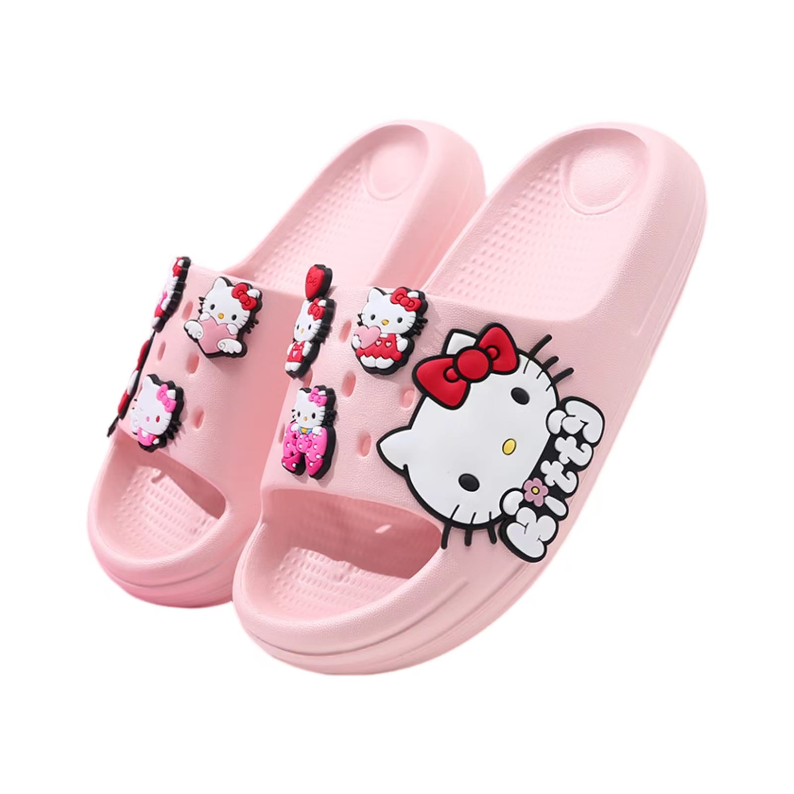 Pink and white striped open-toed slippers are comfortable and designed ...