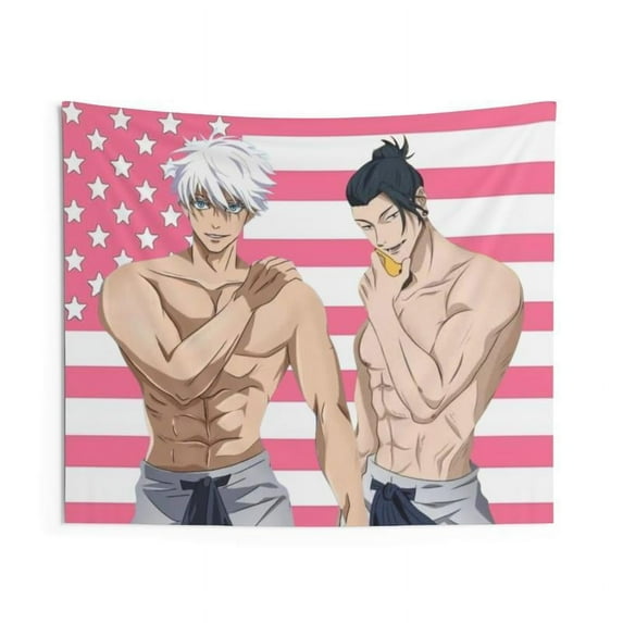 Pink anime Gojo Geto Tapestry, Fun Anime JJk Wall Decor, Durable ...