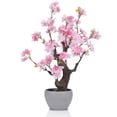Artificial Pink Cherry Blossom Bonsai Tree Decor 17.7'' Tall Faux ...