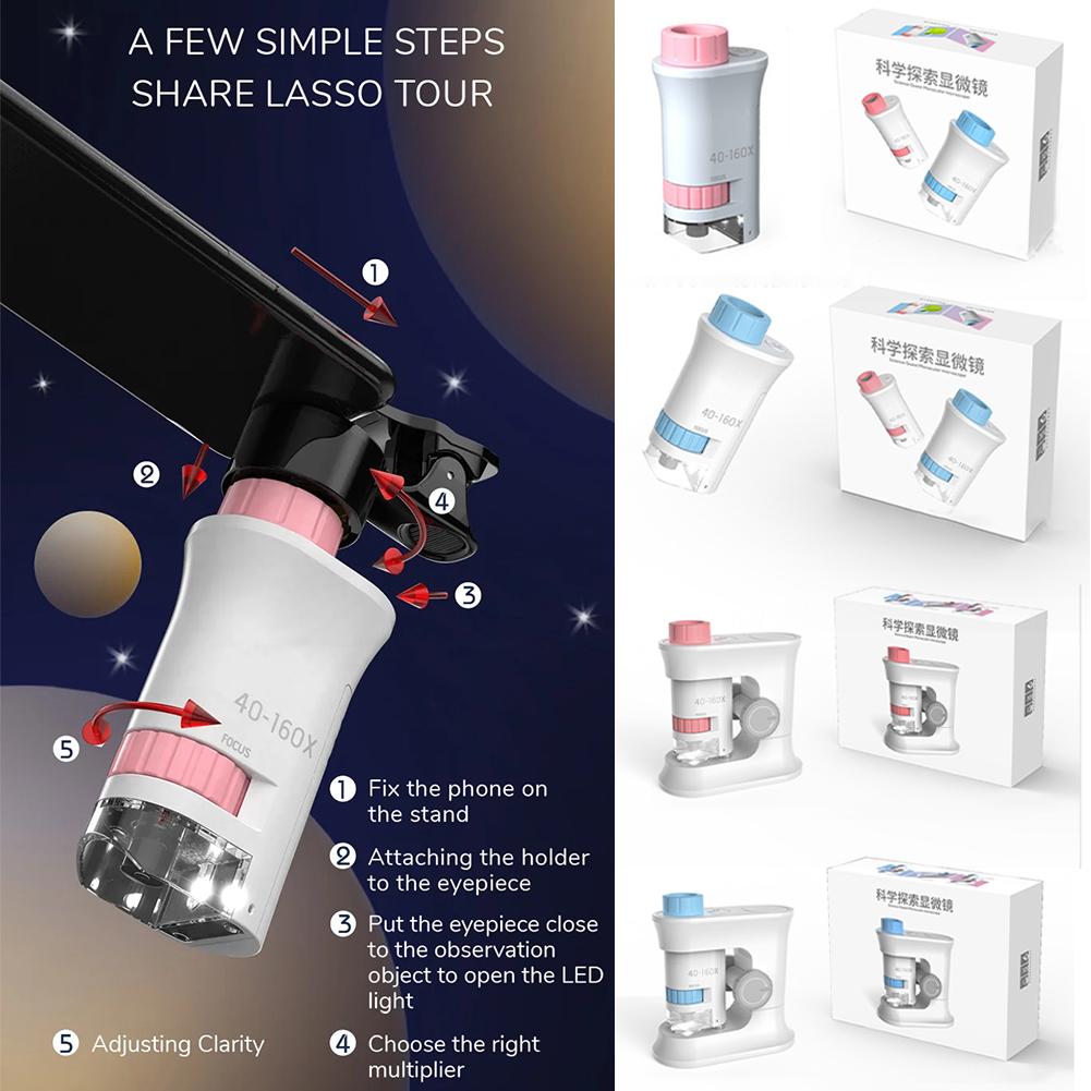 Pink children's handheld microscope three-in-one HD 160 times portable ...