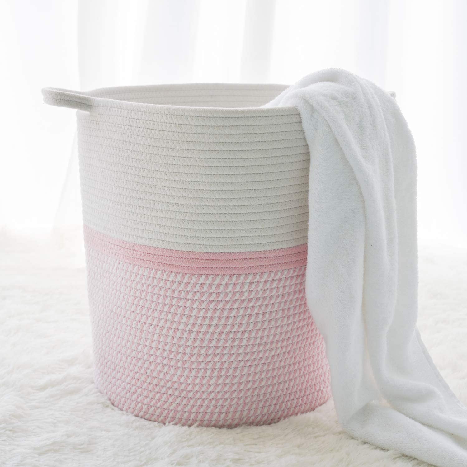 Pink cotton rope laundry basket for children's room | Can be used as a ...