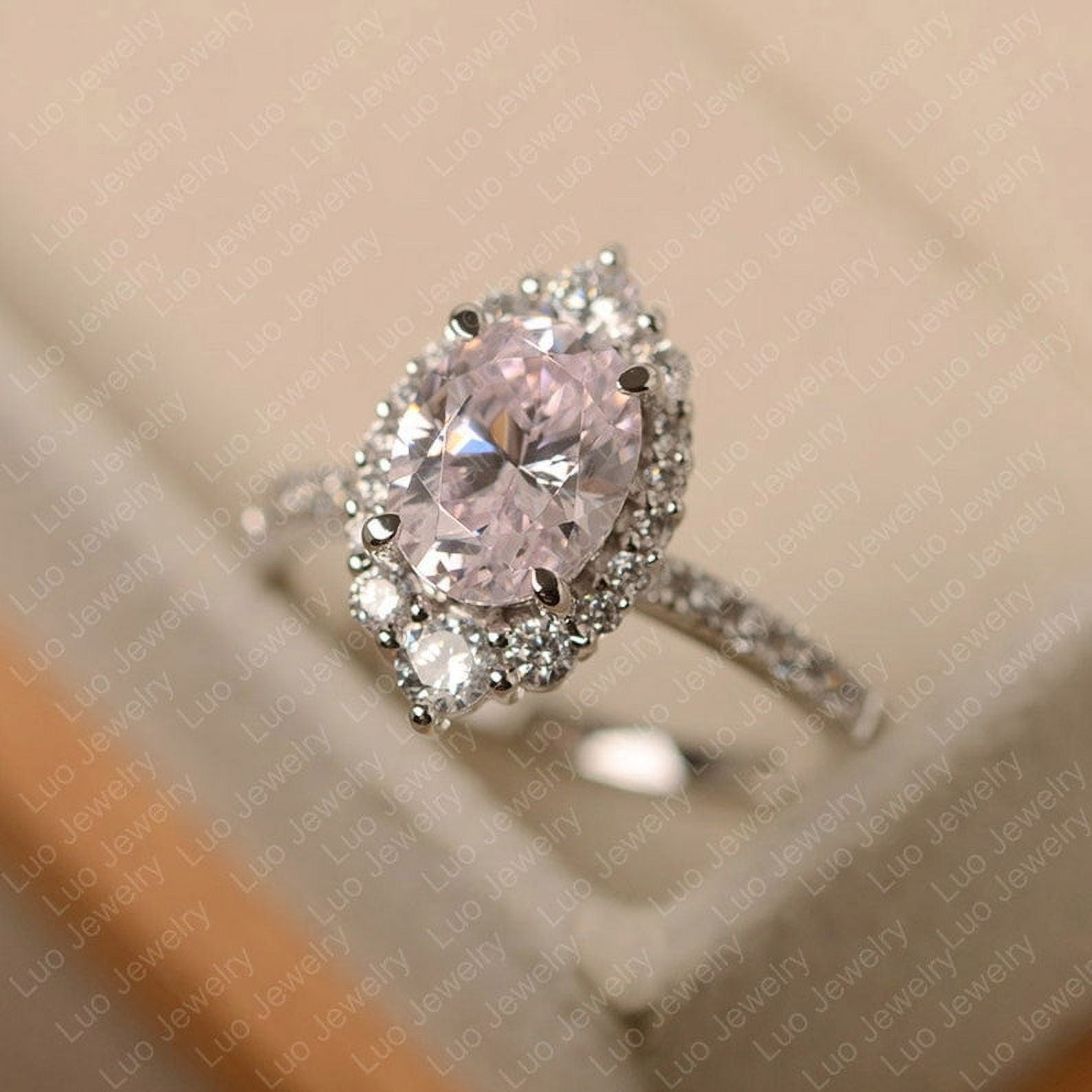 Pink cubic zirconia ring, sterling silver, engagement ring, oval cut ...