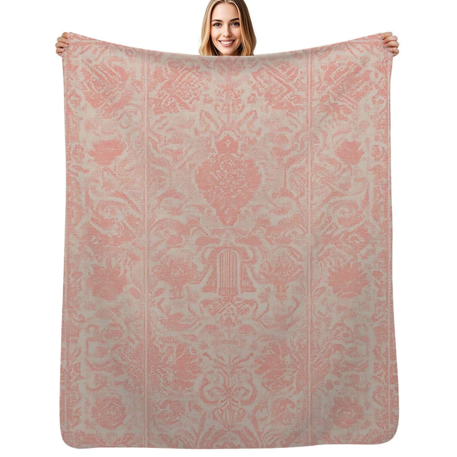 Pink damask fabric design texture Flannel Blankets Soft Throw Blanket ...