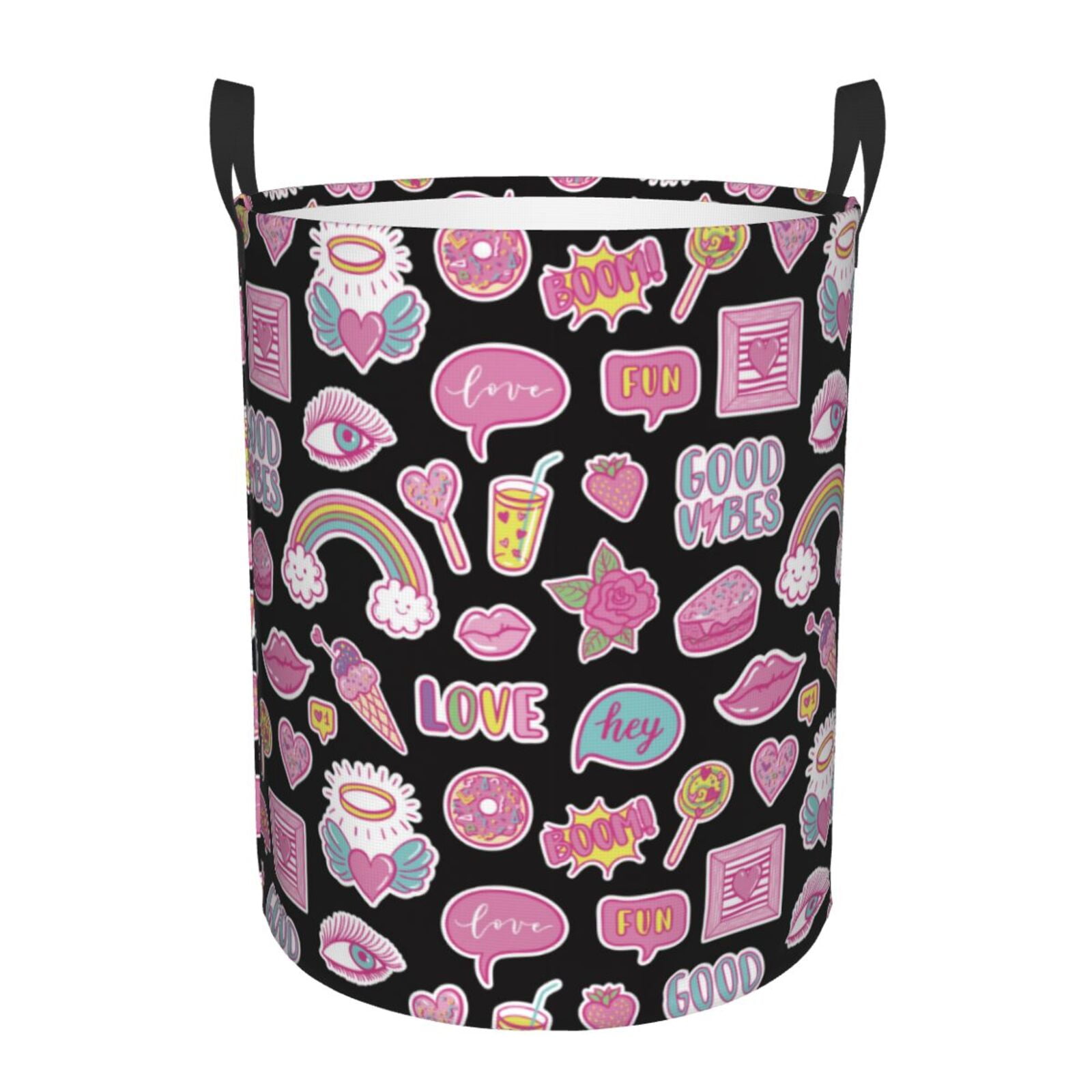 Pink elements Round Laundry Basket, Laundry Hamper with Handle ...