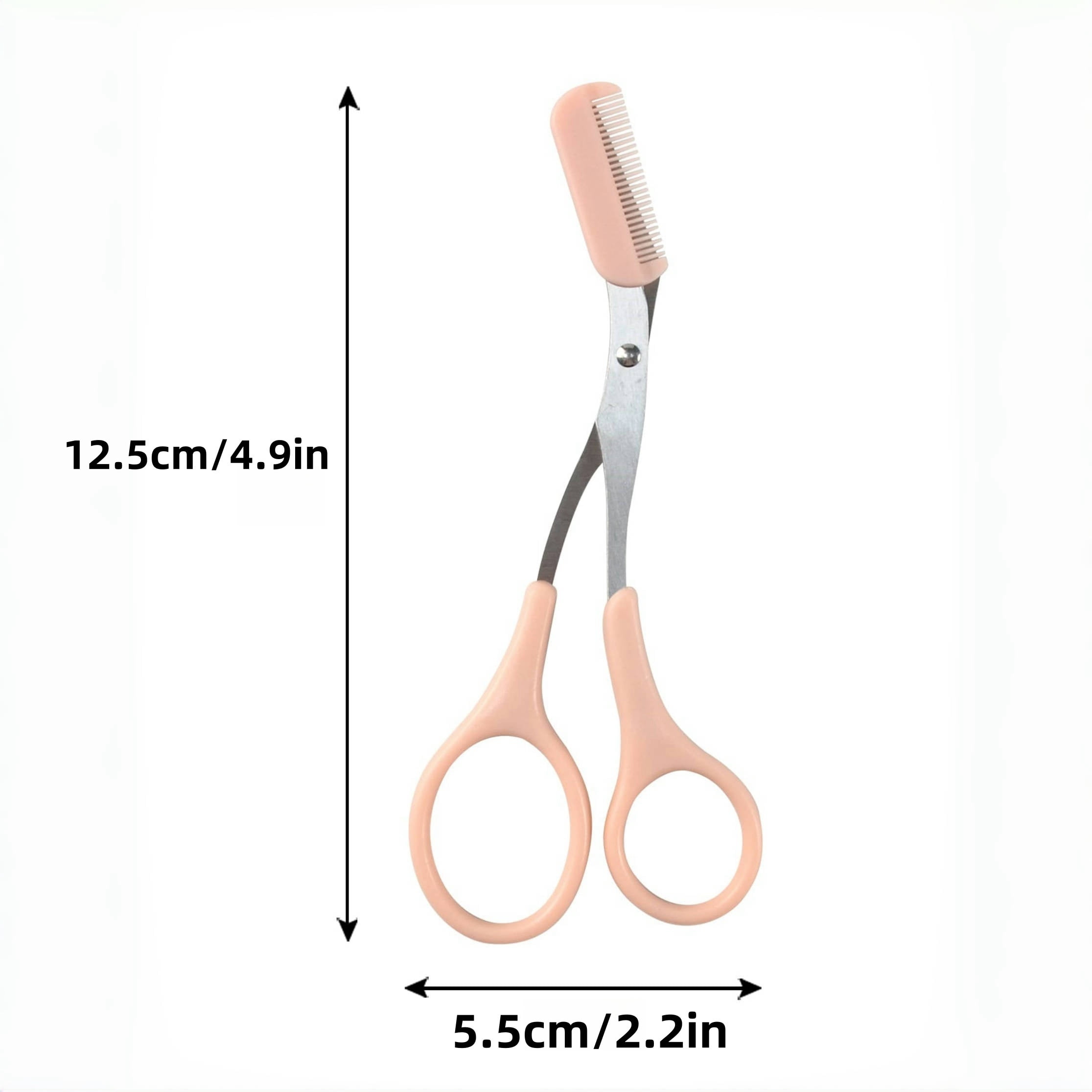 Pink eyebrow trimming scissors with built-in comb - stainless steel ...
