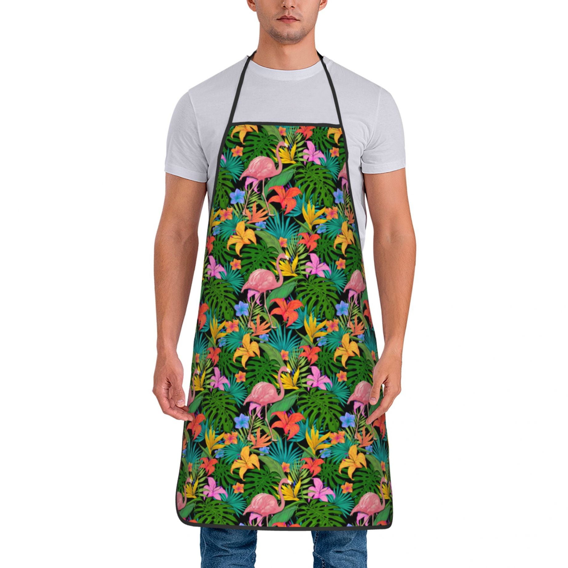 Pink-flamingo and flowers background pattern Aprons for Women Men ...