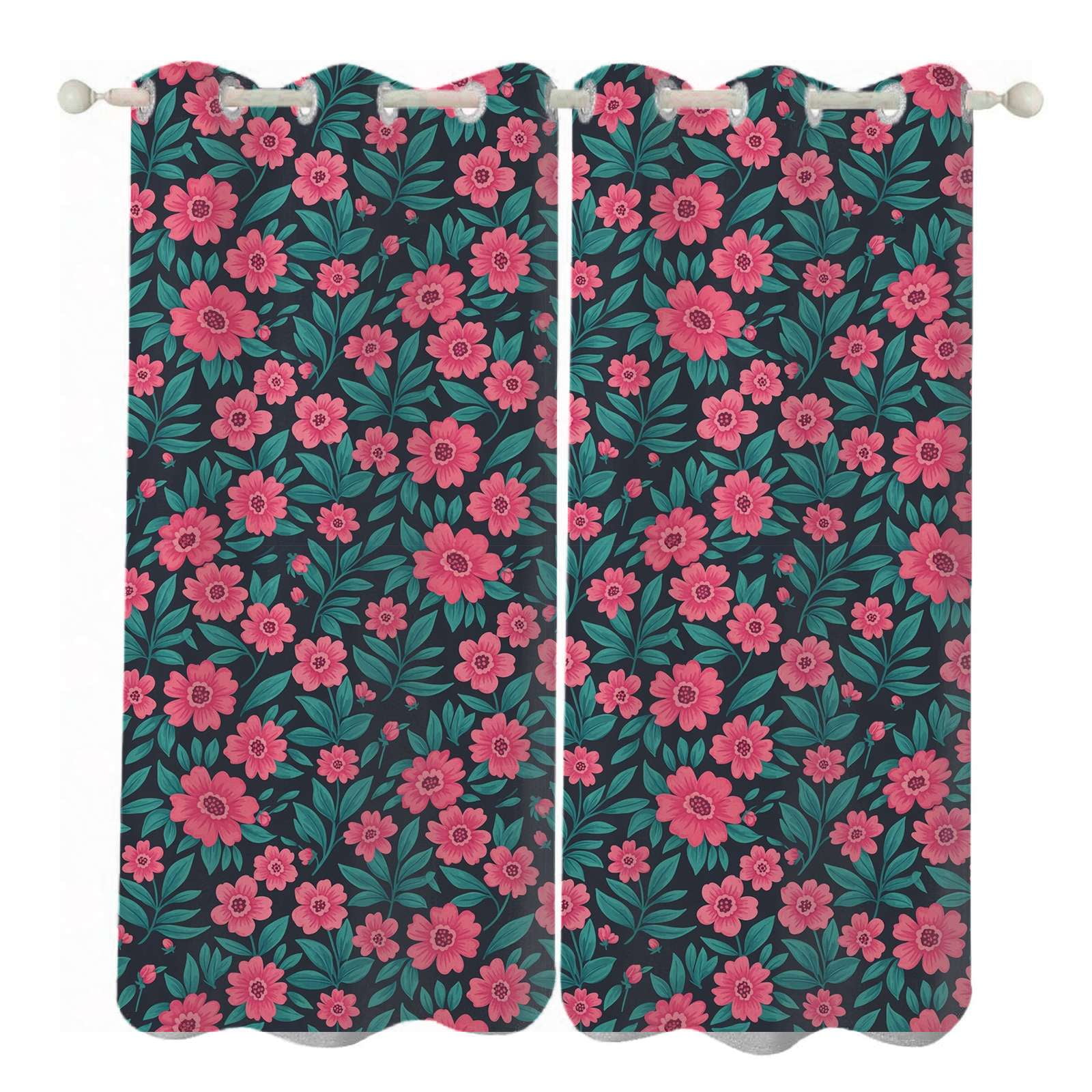 Pink floral pattern dark background Sunshade Curtains Home Bedroom ...