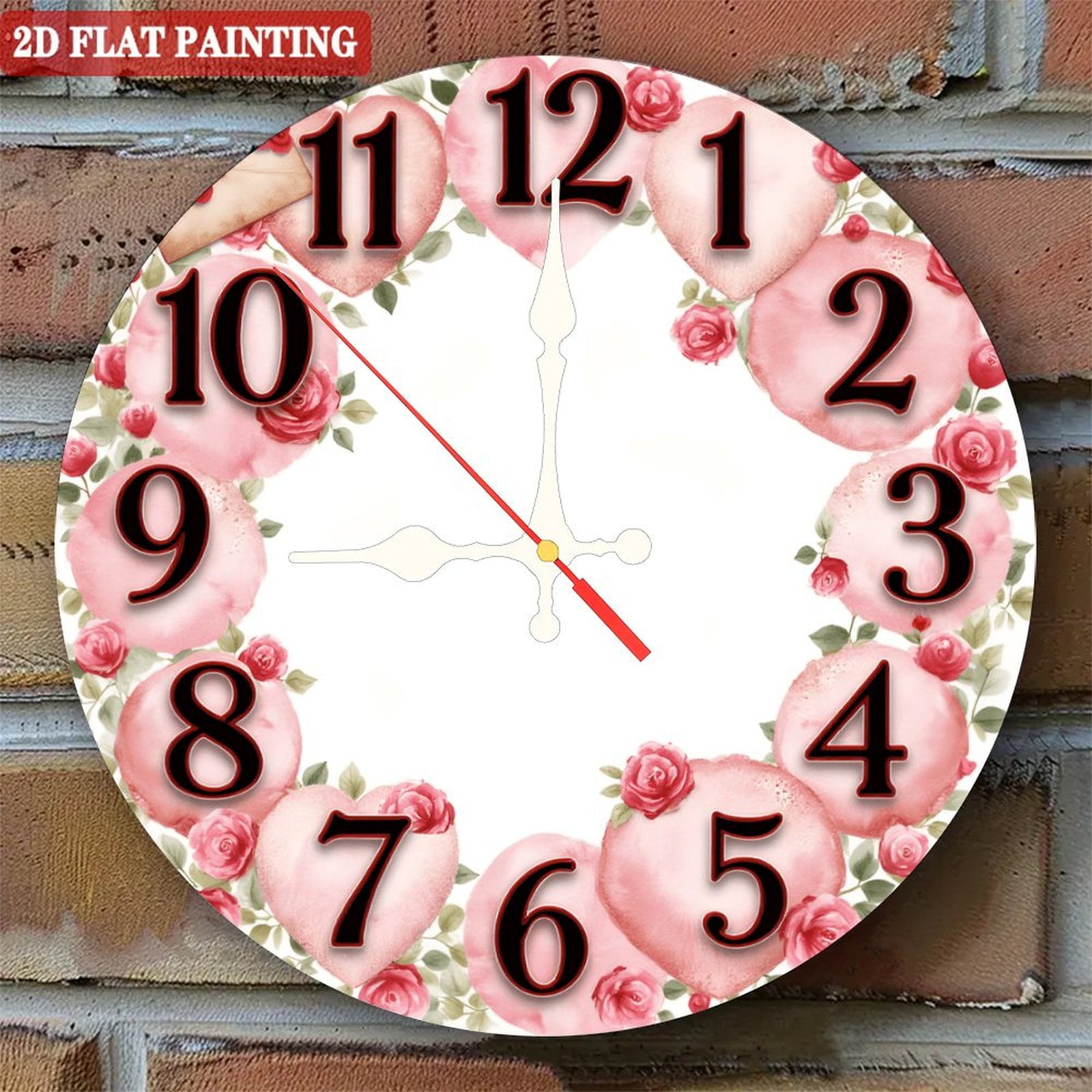 Pink flowers frame a hollow center, blending vintage numerals with soft ...