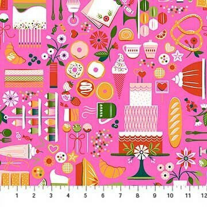"Pink food sweets fabric, Rolling Pin Figo Fabrics cotton fabric, Sold ...