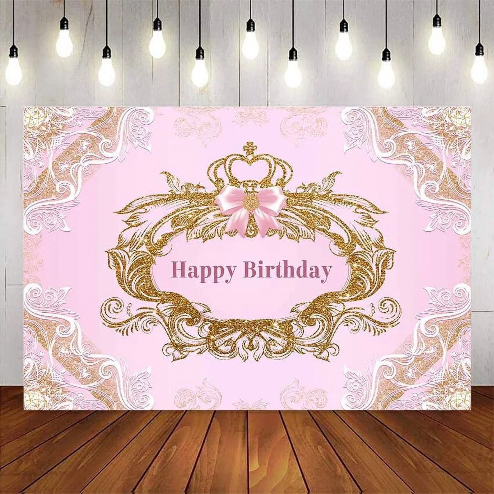 Pink girl birthday backdrop 7x5ft happy birthday party decoration gold ...