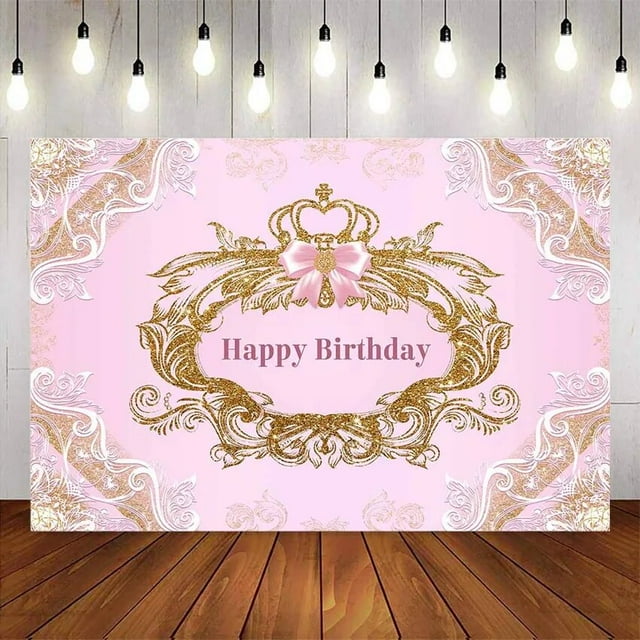 Pink girl birthday backdrop 7x5ft happy birthday party decoration gold ...