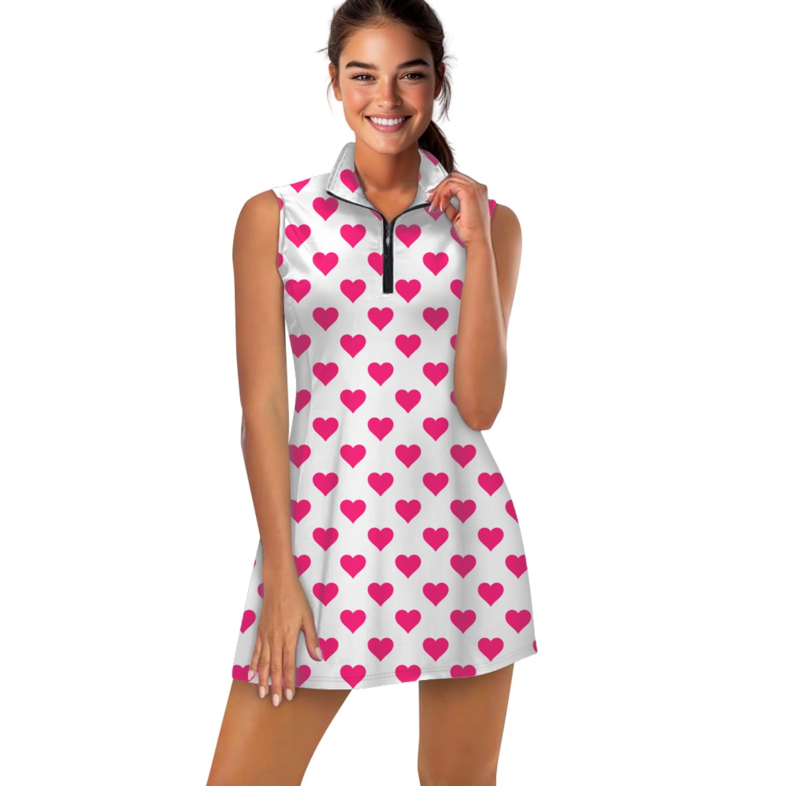 Pink love heart Sports Dresses Women Tennis Dress with Separate Shorts ...