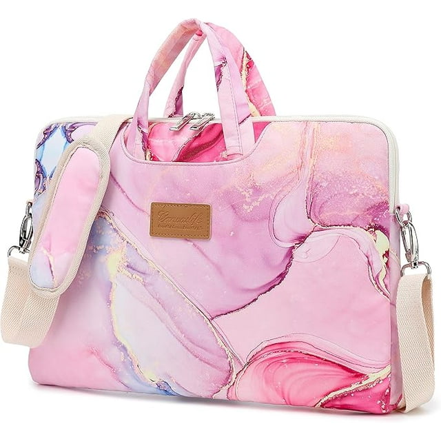 Pink marble Patten Waterproof Laptop Shoulder Messenger Bag Case Sleeve ...