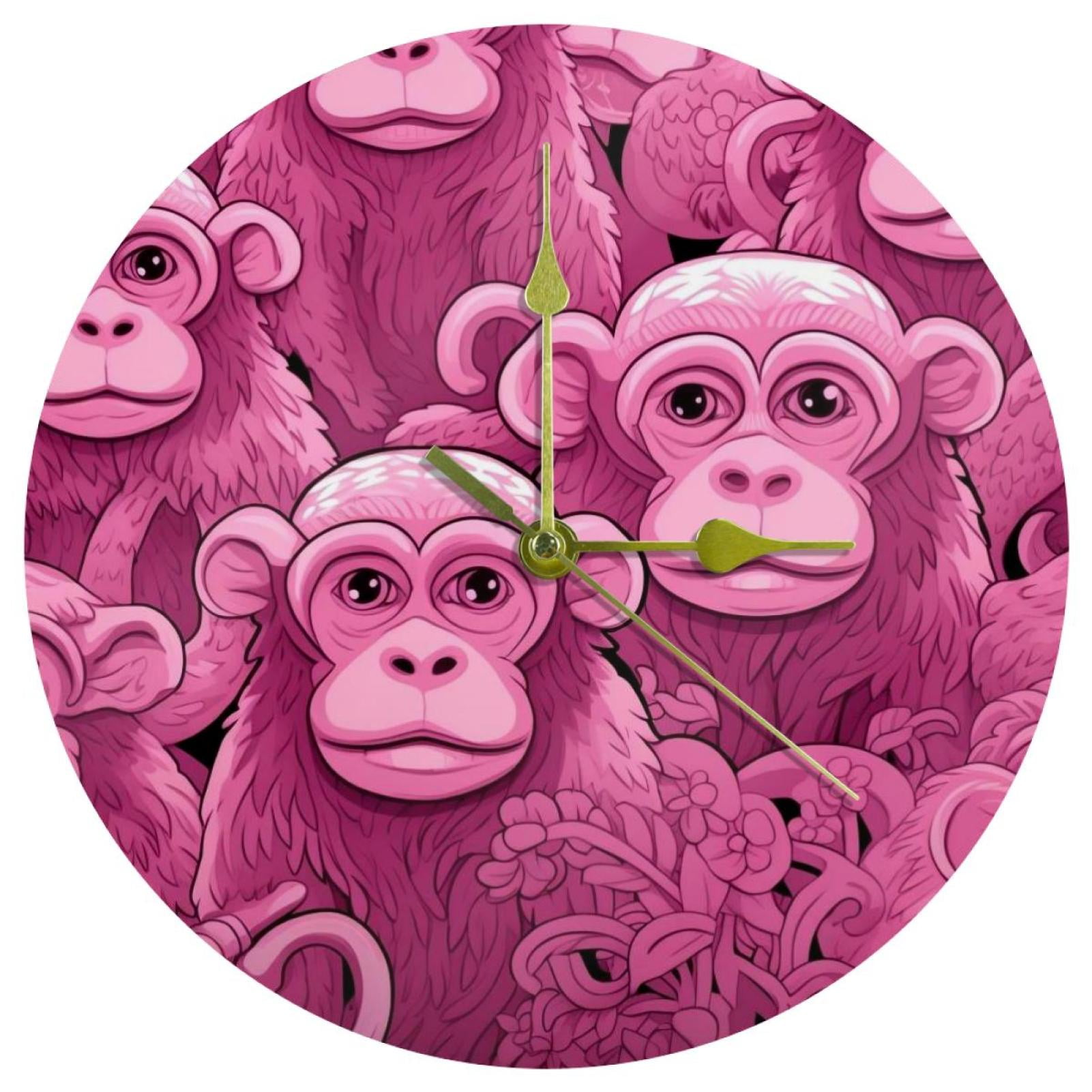 Pink monkey orangutan Acrylic Circular Wall Clock - Elegant Timepiece ...
