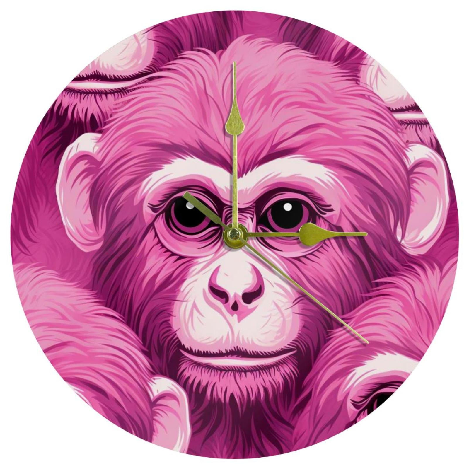 Pink monkey orangutan Acrylic Circular Wall Clock - Stylish and Durable ...