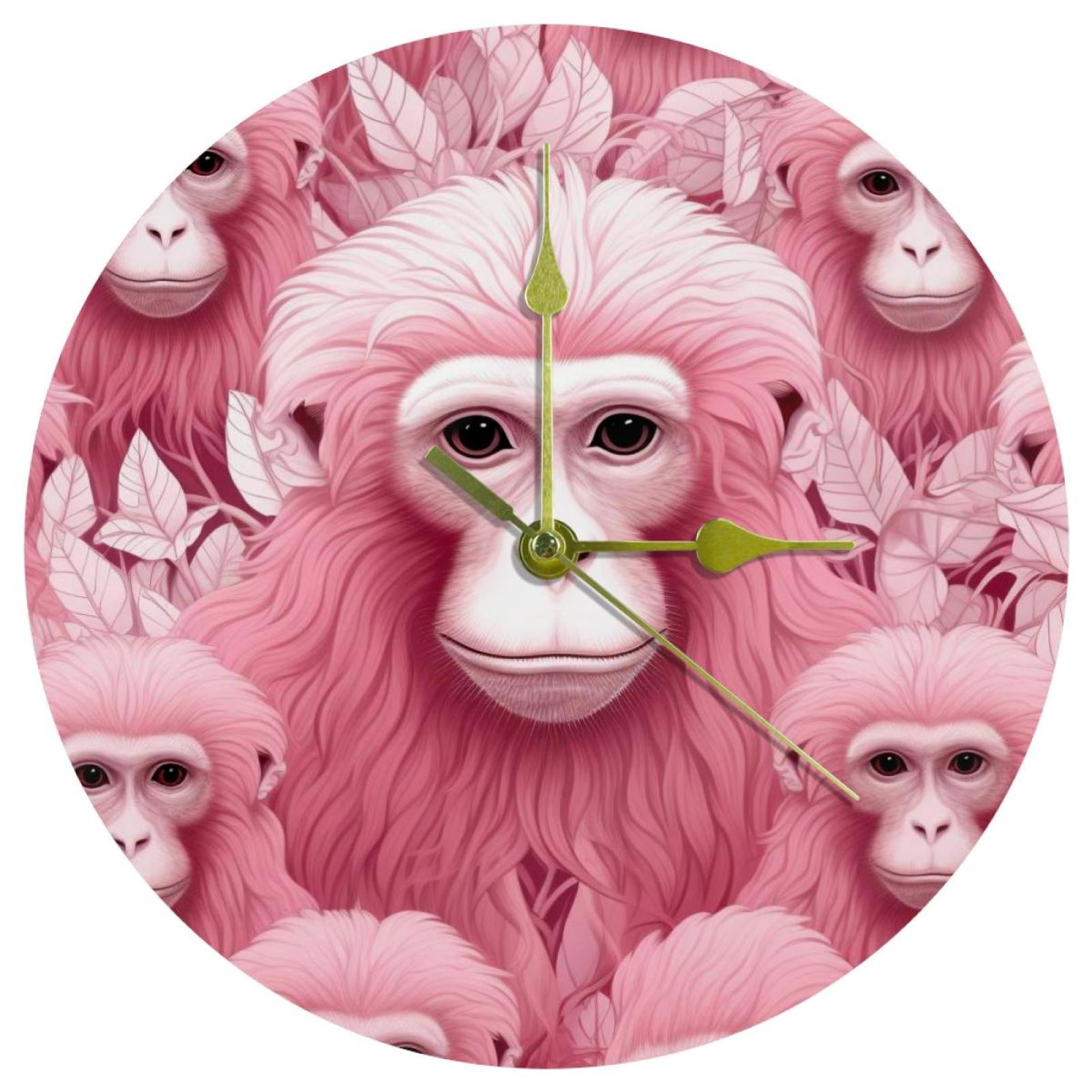 Pink monkey orangutan Circular Acrylic Wall Clock - Elegant Timepiece ...