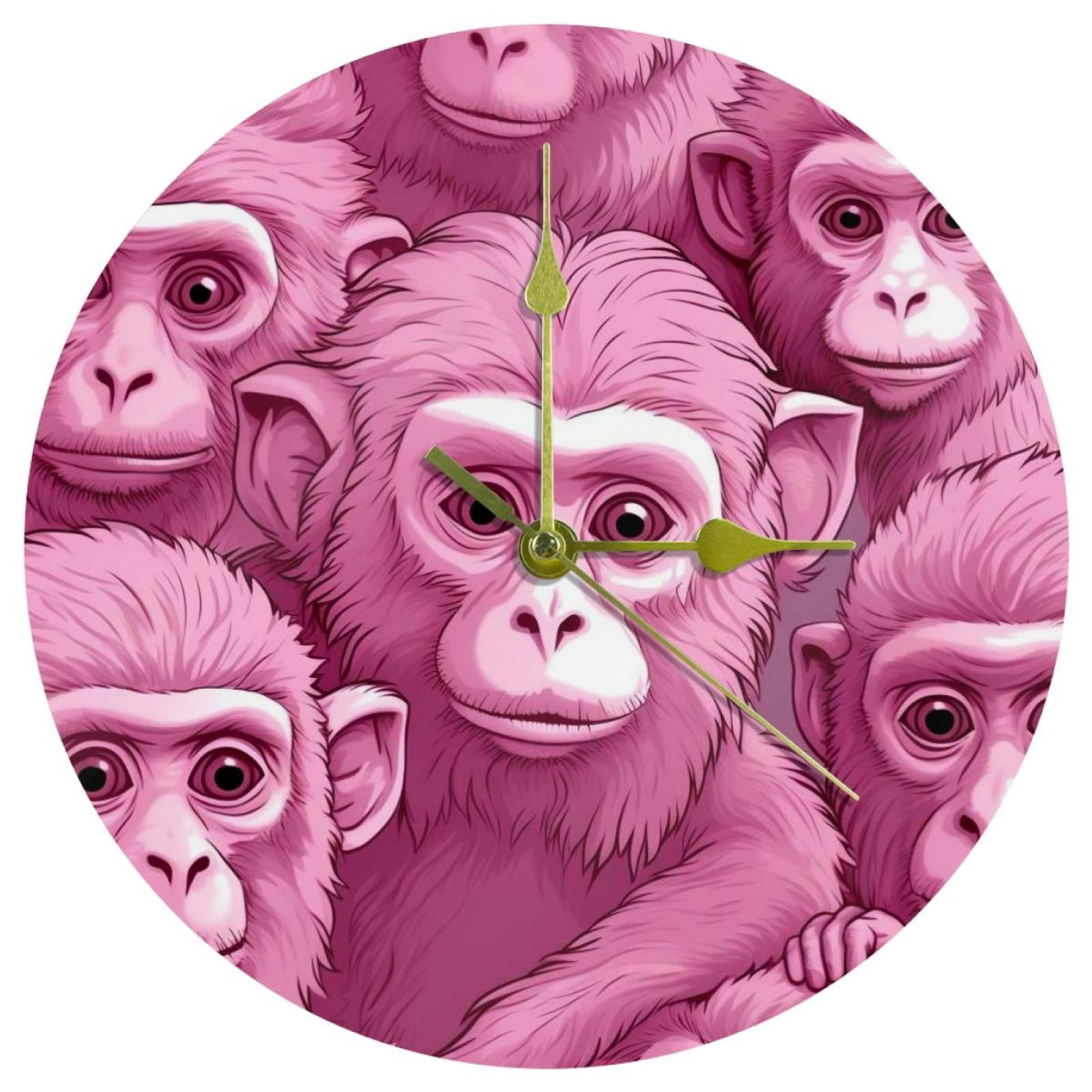 Pink monkey orangutan Circular Acrylic Wall Clock - Elegant Timepiece ...