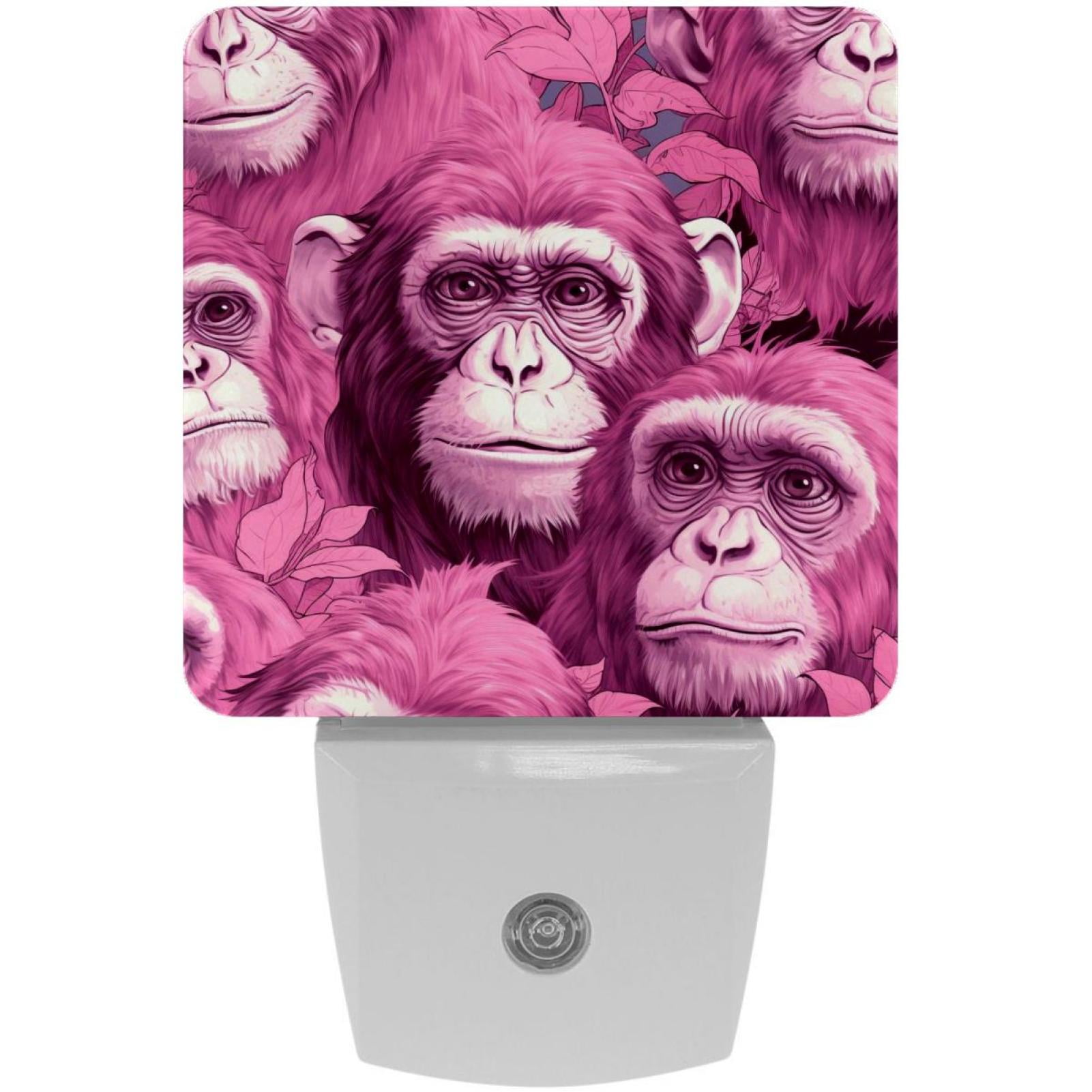 Pink monkey orangutan LED Square Night Light - Soft Glow Plug-in Lamp ...