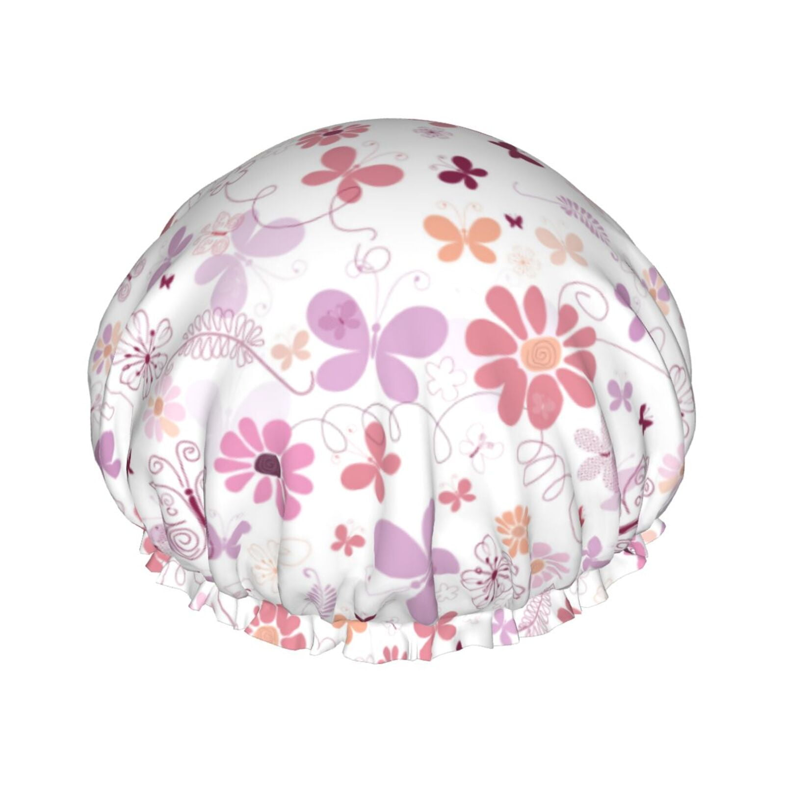 Pink purple floral Shower Cap, Reusable Bath Hair Hat for all Hair ...