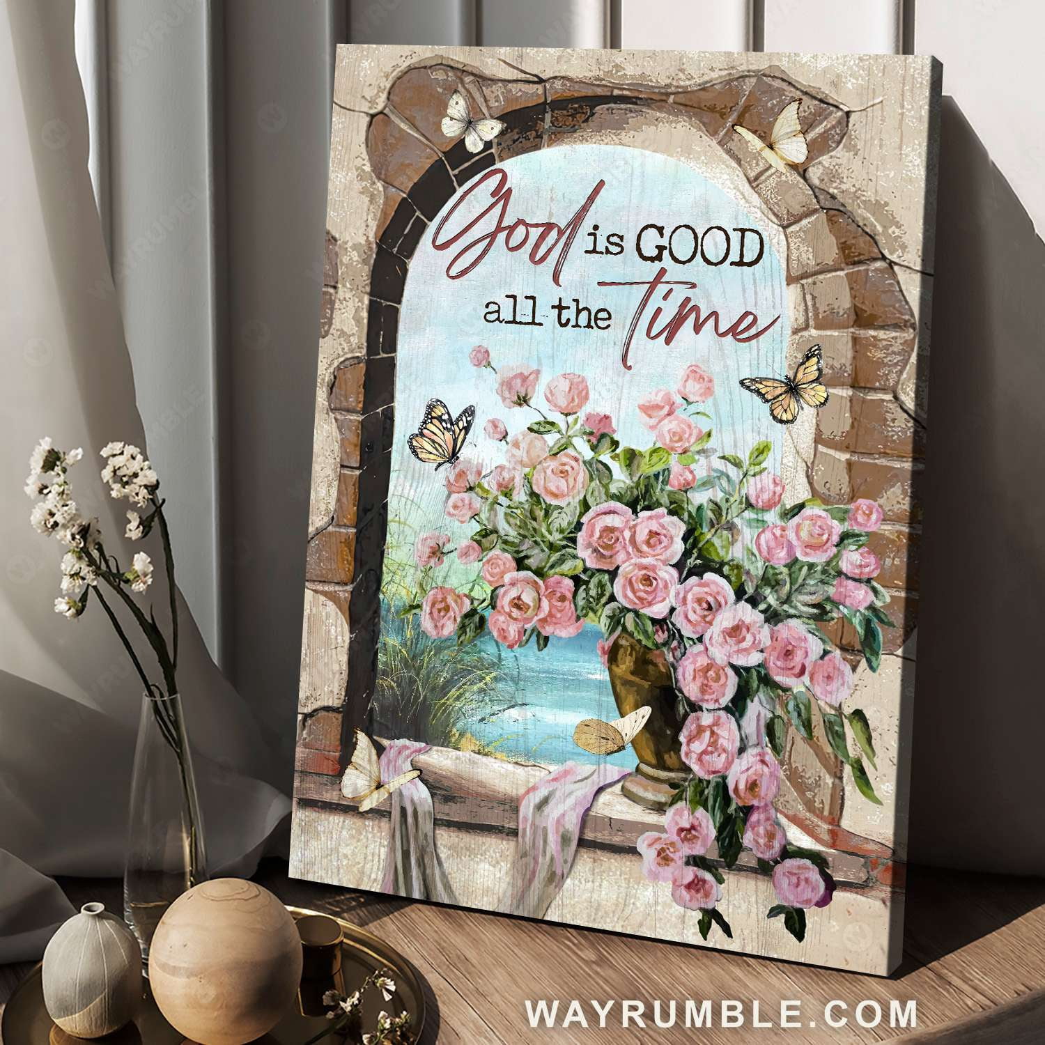 Pink rose, Arched window, Blue lake, God is good all the time - Jesus ...