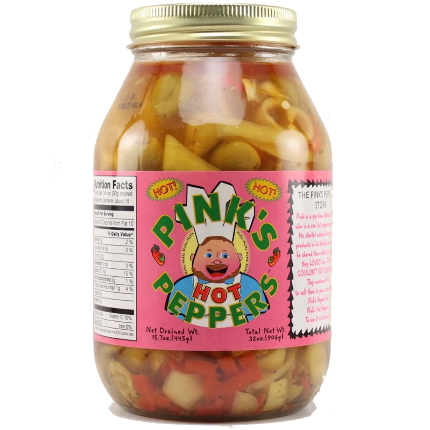 Pink's Hot Peppers, 32 oz Jar, Fresh Peppers, Vinegar, Salt, Flavorings ...