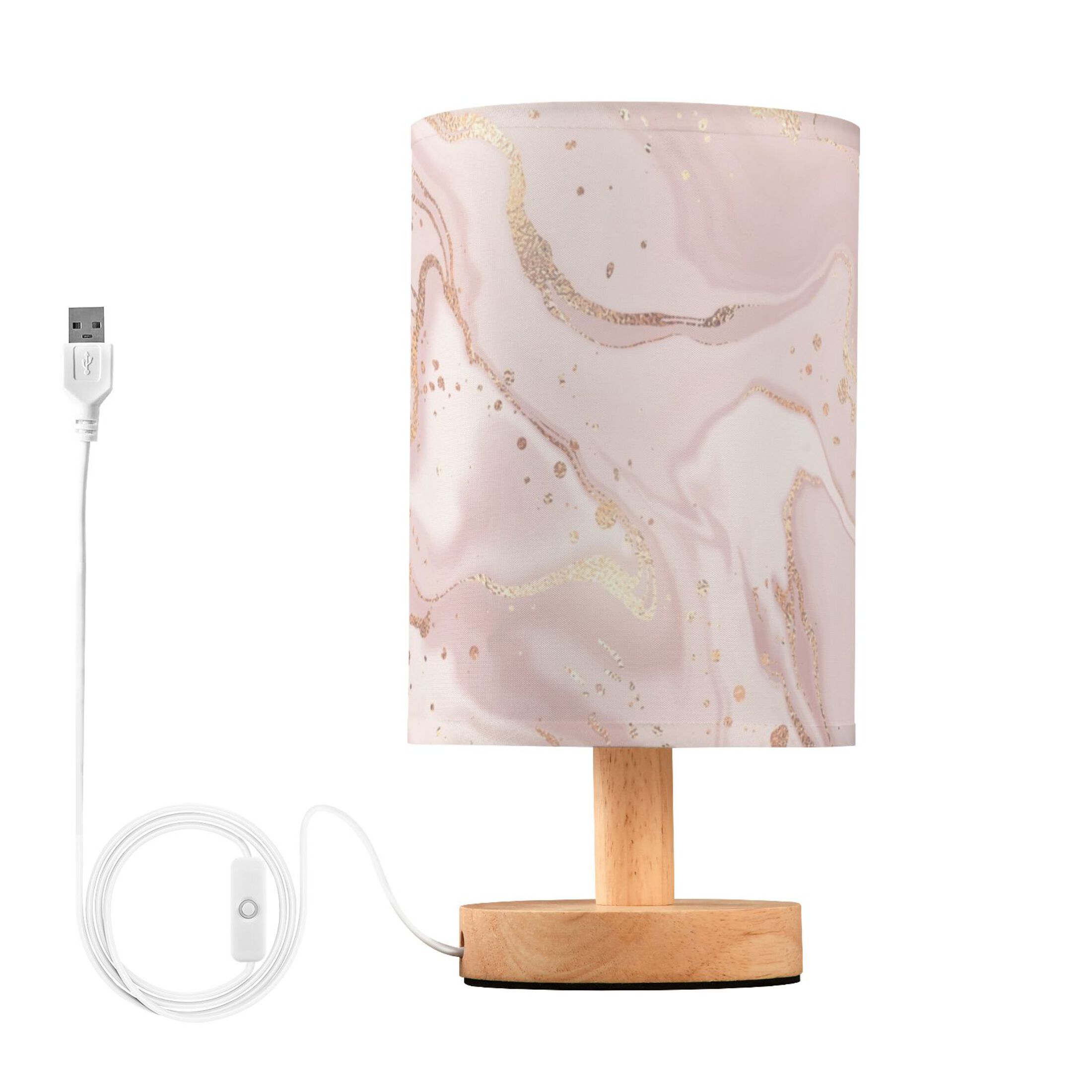 Pink with Glitter Bedside Table Lamp LED Warm Lights with USB Charging ...