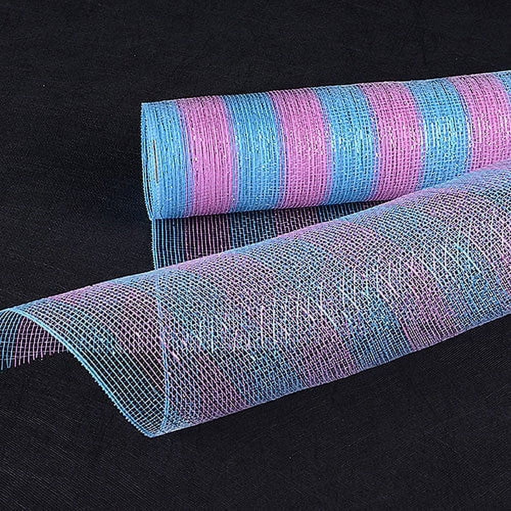 Pink with Light Blue - Poly Deco Mesh Wreath Material with Laser Mono ...