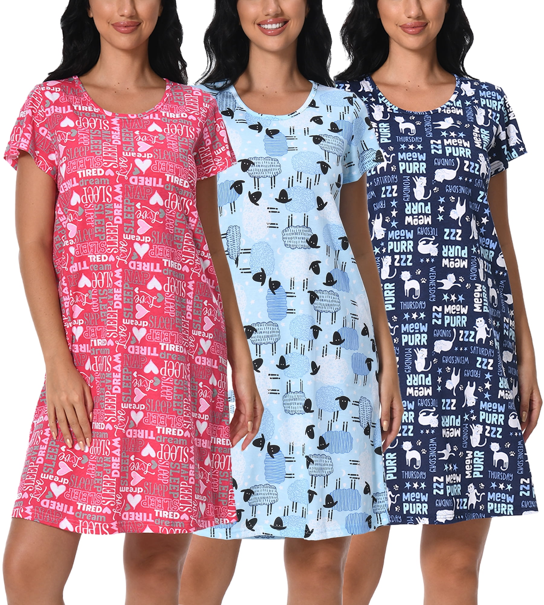 PinkBeautiM Cotton Nightgowns for Women Soft Nightshirts Printed Round ...