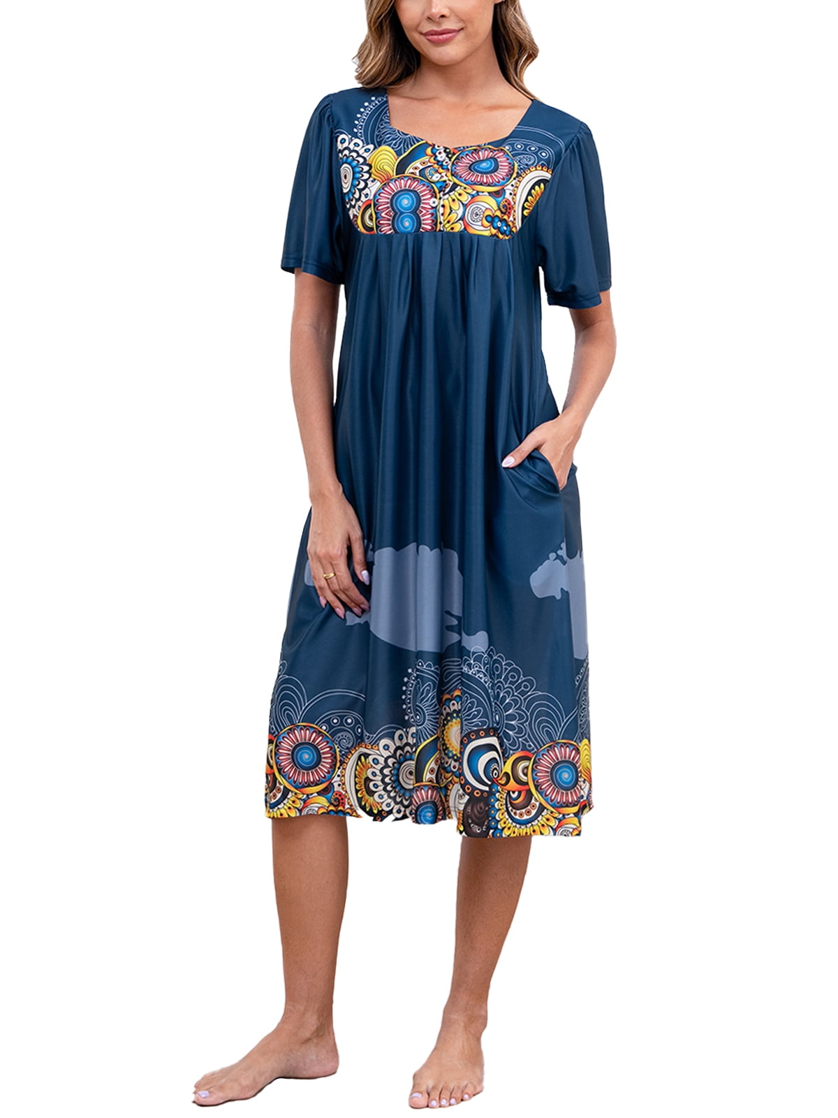 PinkBeautiM House Dresses for Women Plus Size Henley Mumu Nightgown ...