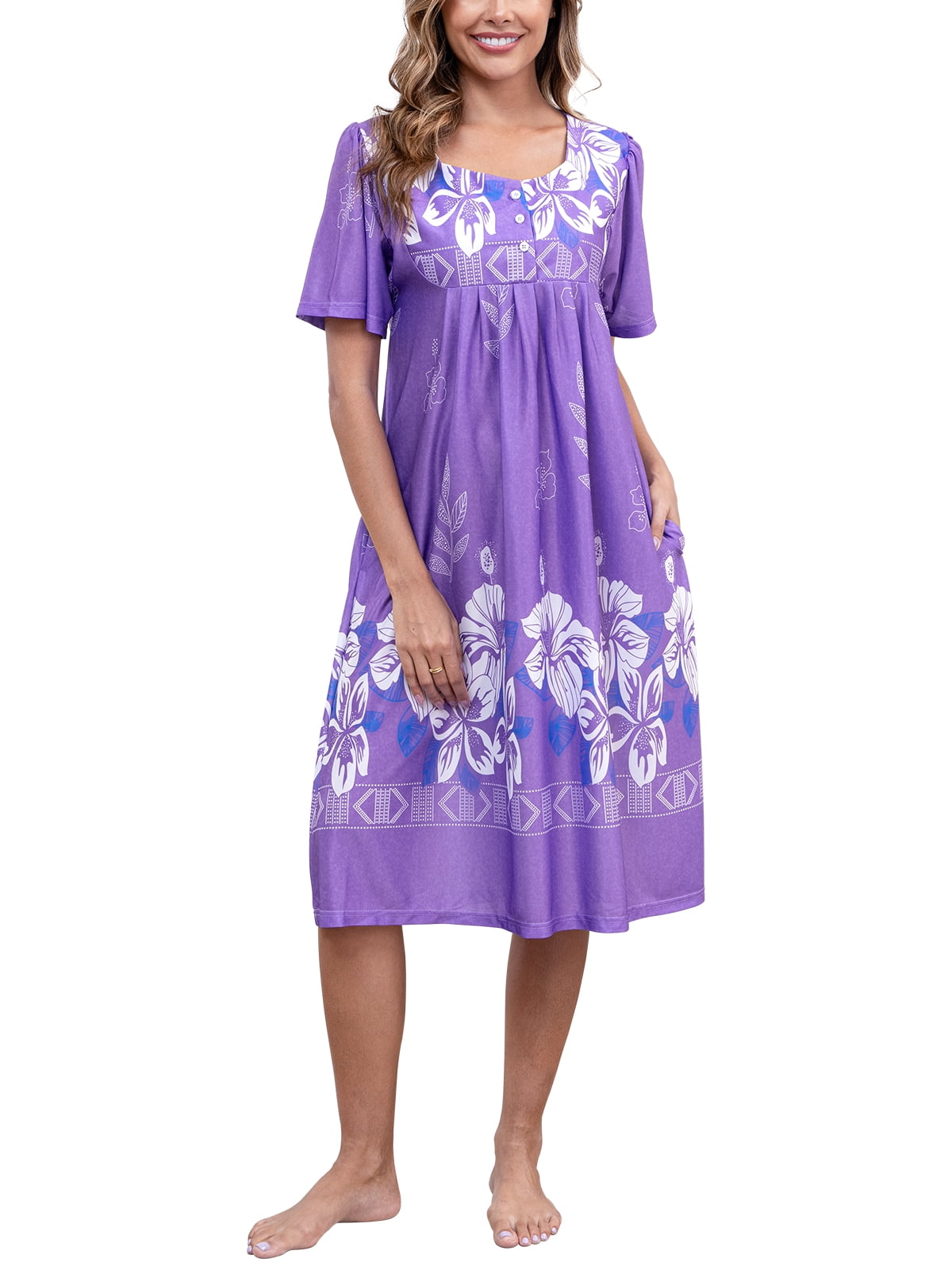PinkBeautiM House Dresses for Women Plus Size Henley Mumu Nightgown ...