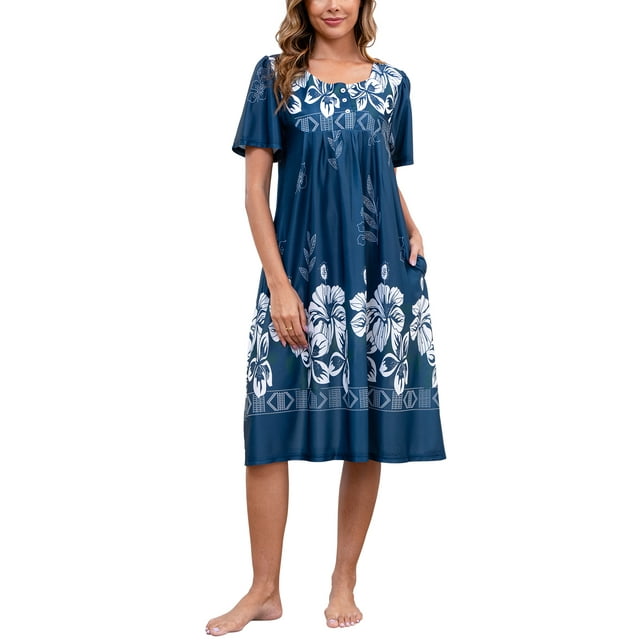 PinkBeautiM House Dresses for Women Plus Size Henley Short Sleeve ...