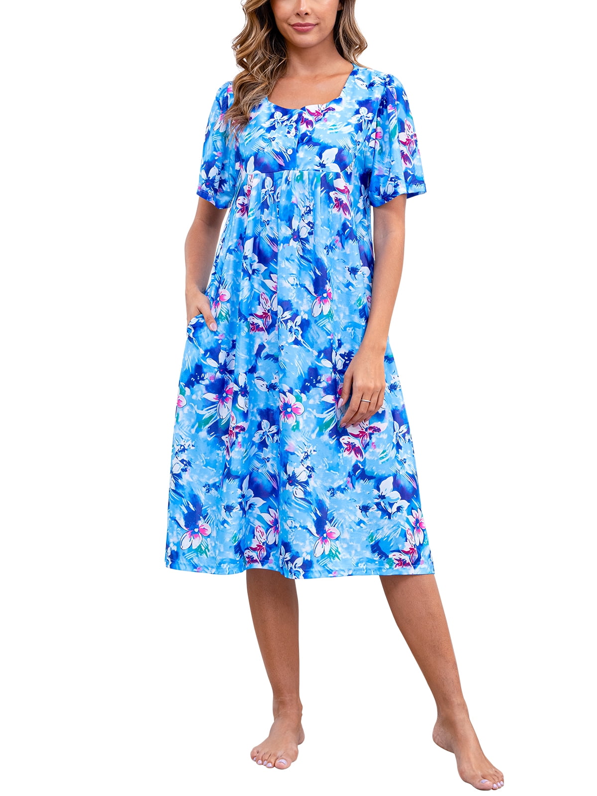 PinkBeautiM Plus Size Lounge Dress, Floral Lightweight Relax, Short ...