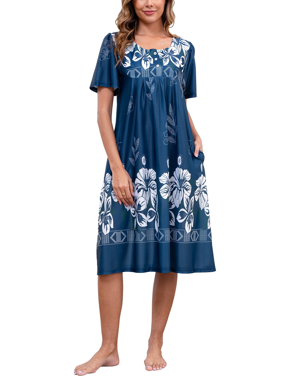 PinkBeautiM Mumu Nightgowns for Women Button Down Neck Lounge Dresses ...