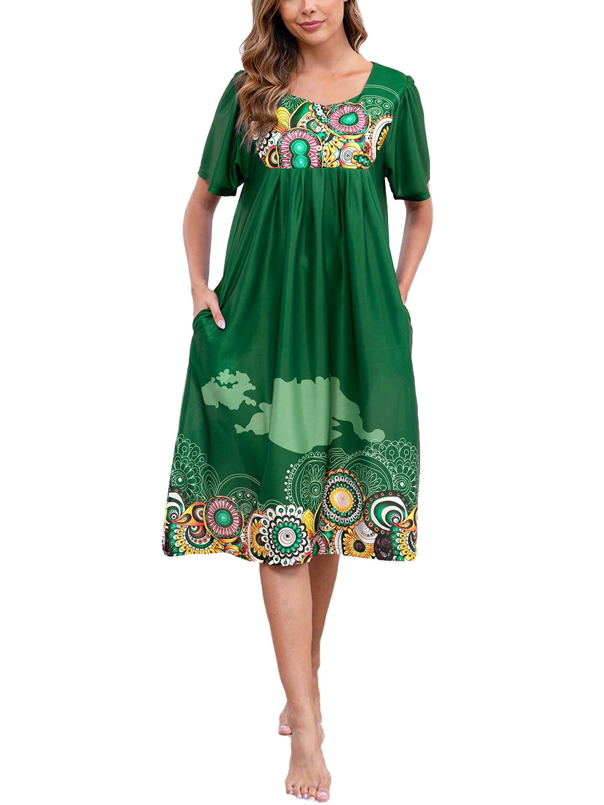 PinkBeautiM Mumu Nightgowns for Women Button Down Neck Lounge Dresses ...