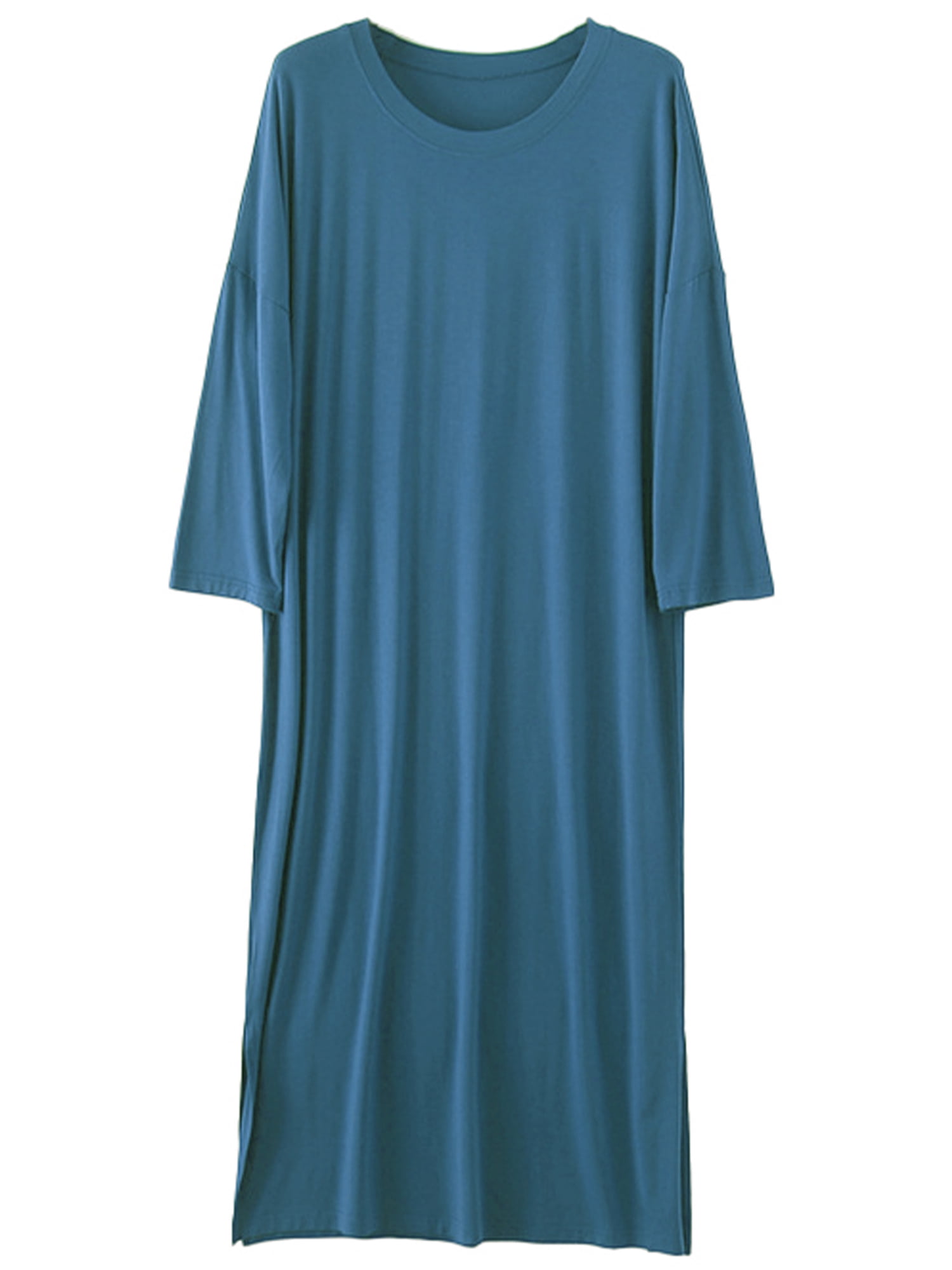 PinkBeautiM Long Nightgowns for Women Loose Side Slit Sleepshirt Solid ...