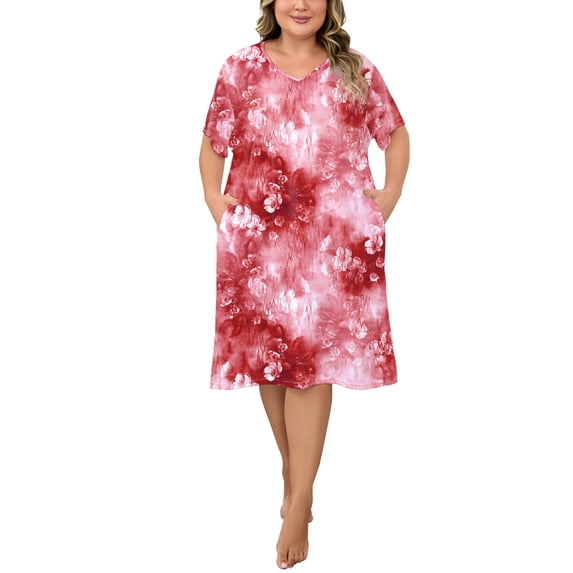 PinkBeautiM Nightgowns for Women Plus Size Print V Neck Sleepwear with ...