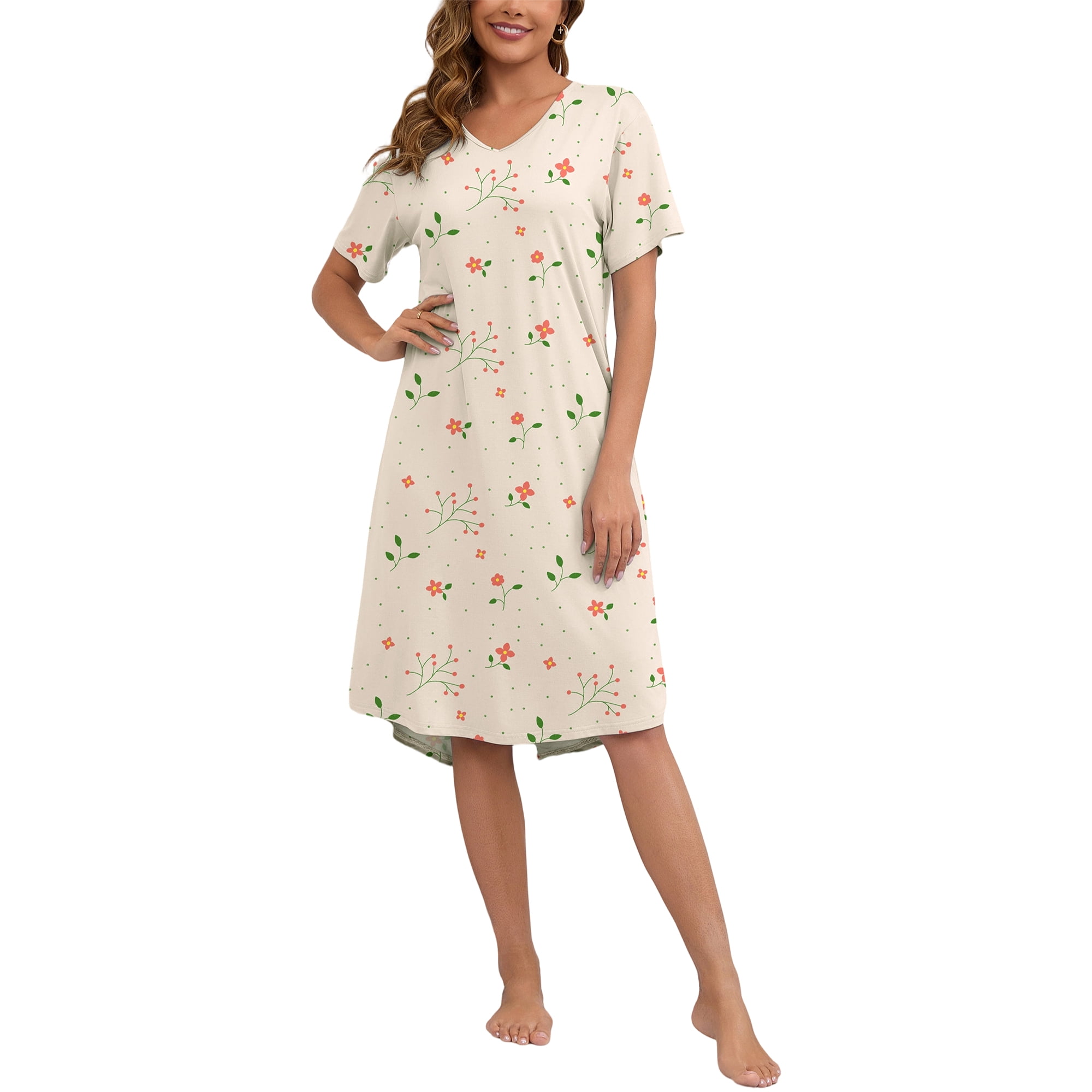 PinkBeautiM Nightgowns for Women Sleep Shirt V Neck Floral Print ...