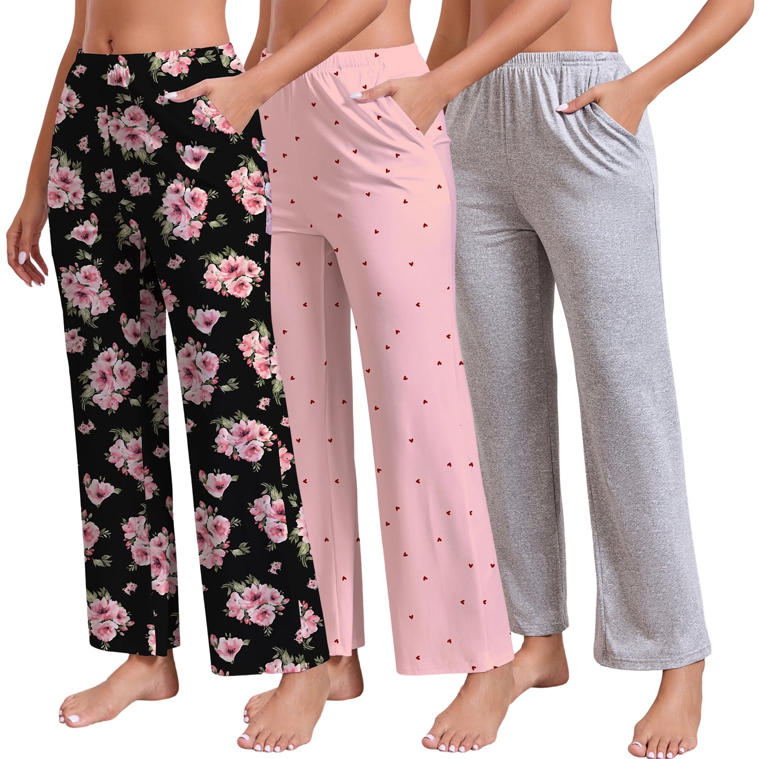 PinkBeautiM Pajama Pants for Women, Long Pajama Pants for Women 3 Pack ...