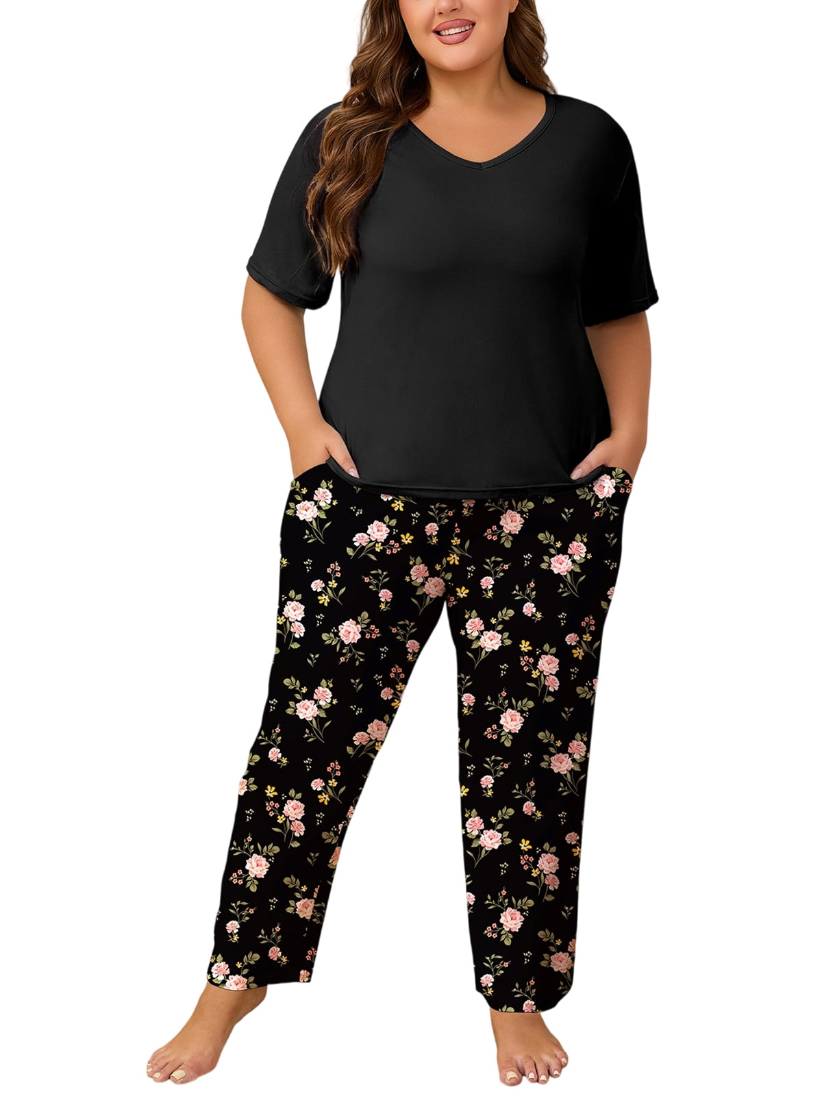 PinkBeautiM Women Plus Size Pajamas Set Prints Pjs Sleepwear with ...
