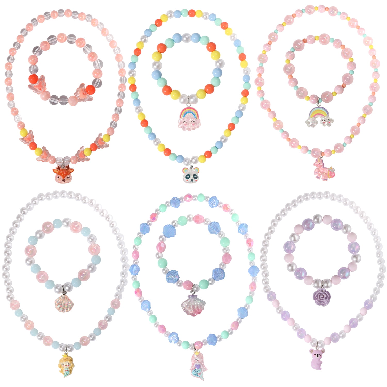 PinkSheep 12Pcs Girl Jewelry Set, Kids Koala Panda Unicorn Mermaid Fox ...