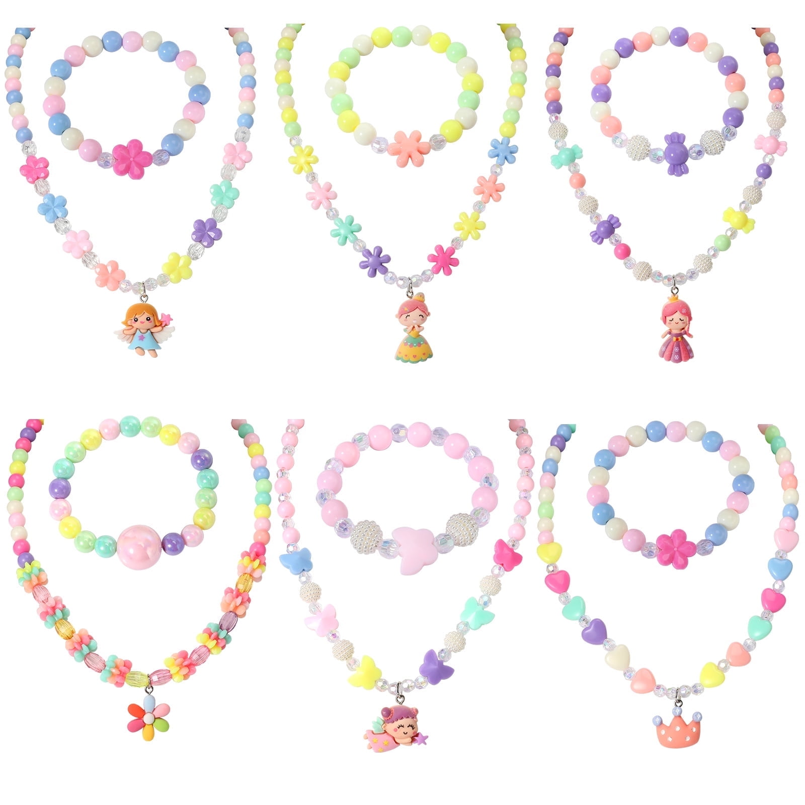 PinkSheep Princess Accessories: 12Pcs Kids Jewelry Sets, Beaded ...