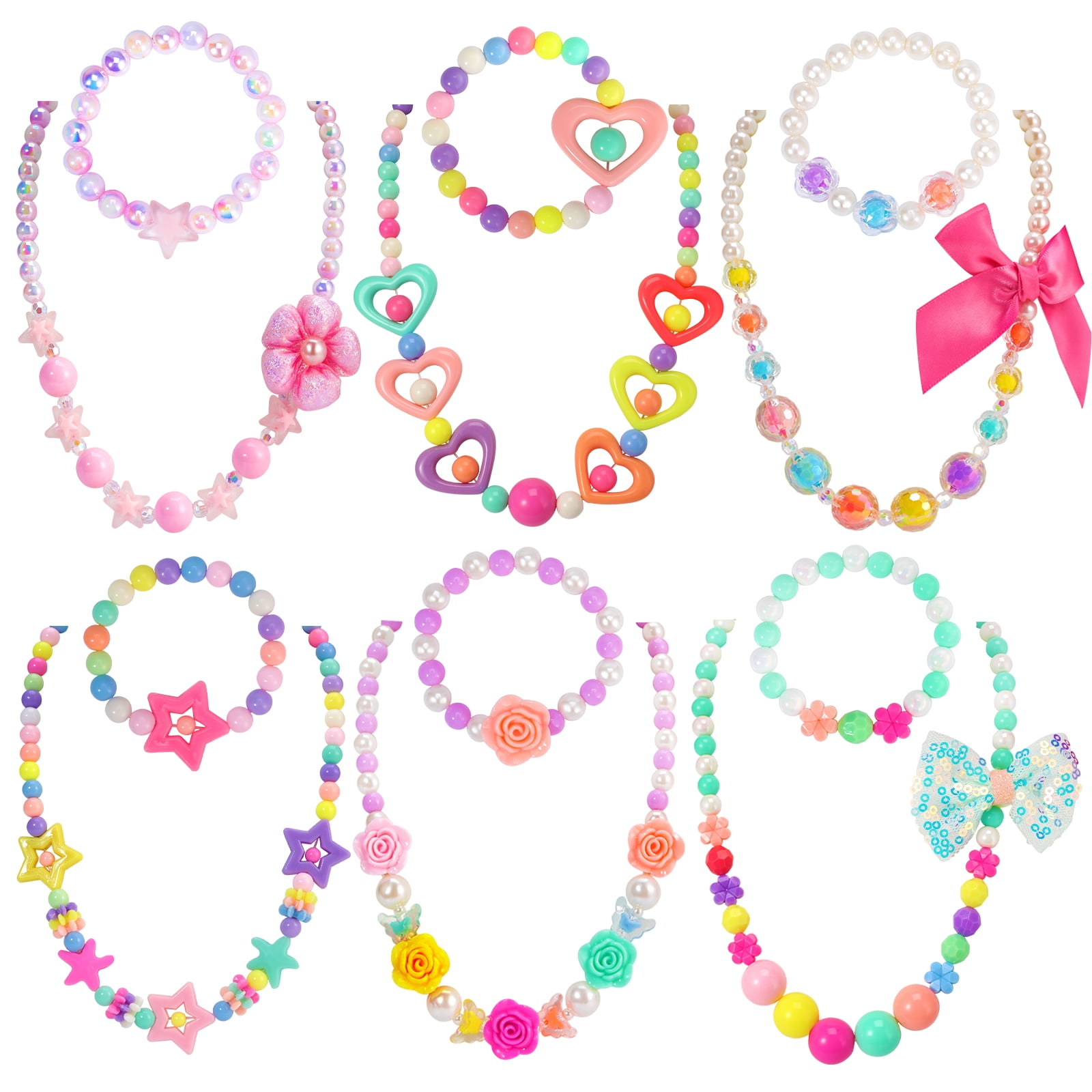 PinkSheep 12Pcs Kids Jewelry Set Girls Flower Star Butterfly Beaded ...