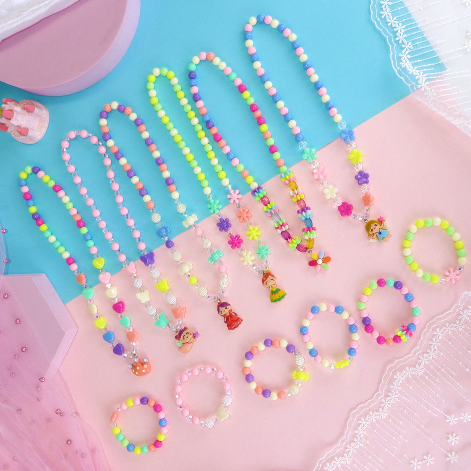 PinkSheep 12Pcs Kids Jewelry Sets, Girls Beaded Necklace Bracelet for ...