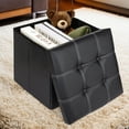 "PinkSheep 15"" Black Faux Leather Folding Storage Ottoman Cube ...