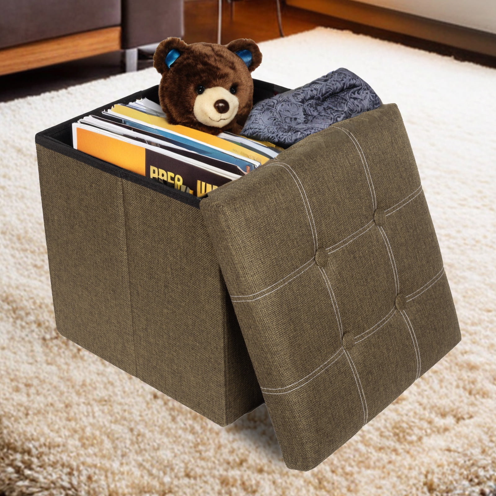PinkSheep 15" Folding Storage Ottoman Cube Footstool Ottoman Bench with ...